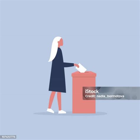 투표 개념적 그림입니다 젊은 여성 캐릭터 선거에 참여 평면 편집 가능한 벡터 일러스트 클립 아트 투표에 대한 스톡 벡터 아트 및 기타 이미지 Istock