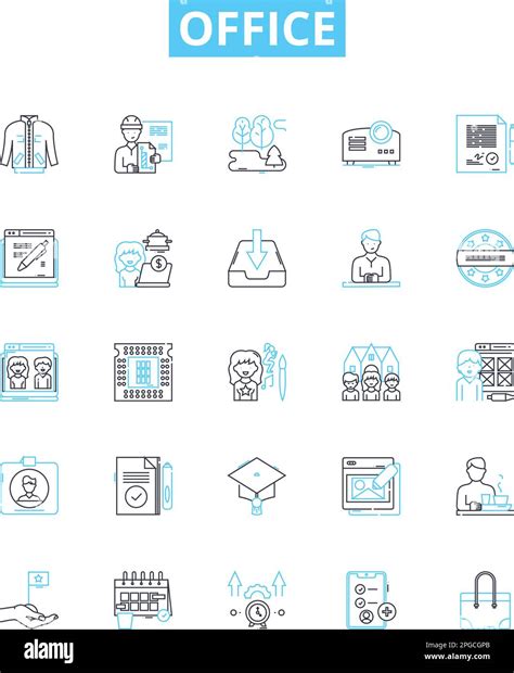 Office Vector Line Icons Set Office Desk Chair Cubicle Workstation
