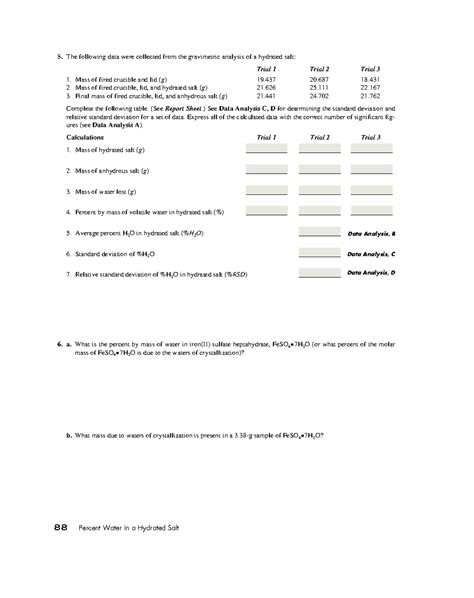 experiment 5 pre lab questions the following data were collected from