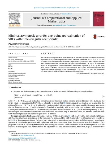 Pdf Minimal Asymptotic Error For One Point Approximation Of Sdes With Time Irregular Coefficients