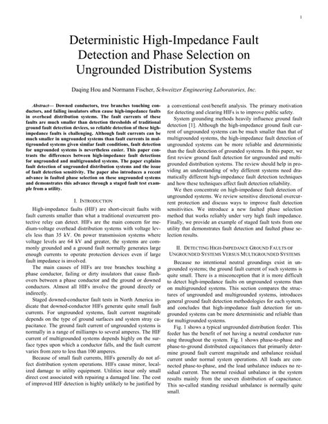 Pdf Deterministic High Impedance Fault Detection And Phase Selection On Ungrounded