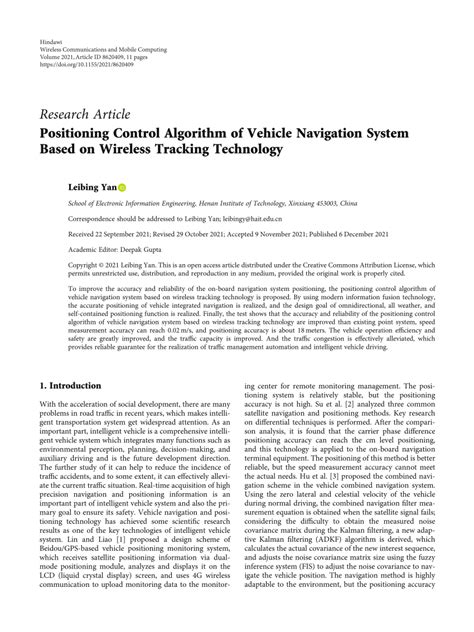Pdf Positioning Control Algorithm Of Vehicle Navigation System Based