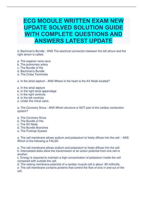 Ecg Module Written Exam New Update Solved Solution Guide With Complete Questions And Answers