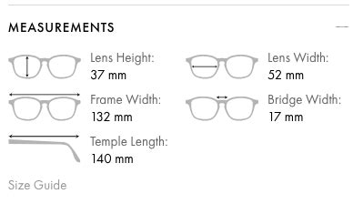 Glasses Frame Size Chart