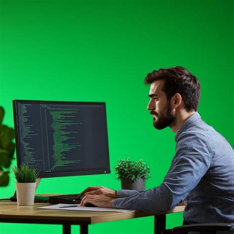 Software Developer Typing Code On A Computer In A Sleek Environment Premium Ai Generated Image