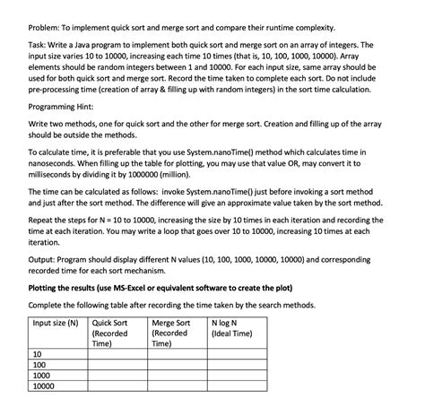 How Do I Calculate The Ideal Time Problem To Implement Guick Sort And Merge Sort And Compare