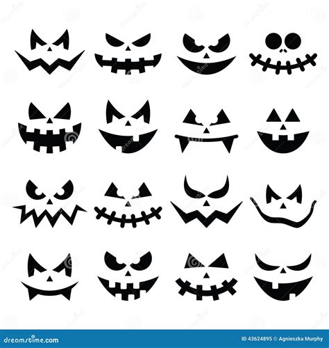 Scary Halloween Pumpkin Faces Icons Set Stock Illustration Illustration Of Grunge Element