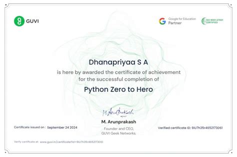 Dhanapriyaa S A On Linkedin Guvi Sawit Pythonzerotohero Onlinecourse