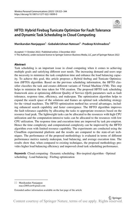 hfto hybrid firebug tunicate optimizer for fault tolerance and dynamic