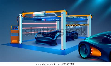 「大型の工業用3dプリンタで、自動車の3dプロトタイピングと3d印刷を行います。自動車製造。」のベクター画像素材（ロイヤリティフリー） 693469135