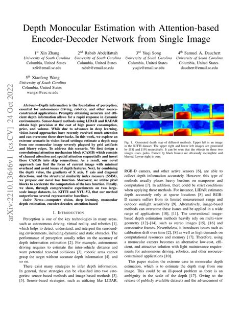 pdf depth monocular estimation with attention based encoder decoder network from single image