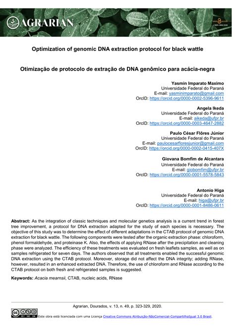Pdf Optimization Of Genomic Dna Extraction Protocol For Black Wattle