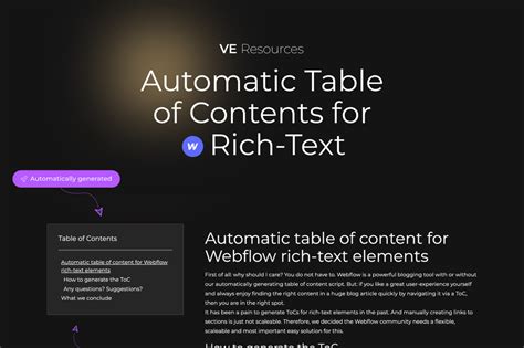 Automatic Toc For Webflow Rich Text Ve Resources Webflow