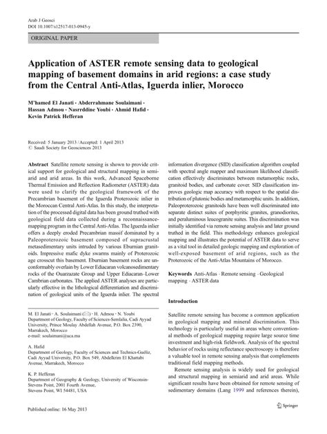 Pdf Application Of Aster Remote Sensing Data To Geological Mapping Of Basement Domains In Arid