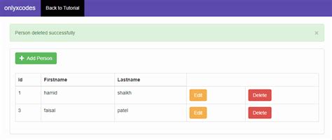 If A Record Is Successfully Deleted The Following Output With The Bootstrap Success Box Class