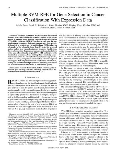 Pdf Multiple Svm Rfe For Gene Selection In Cancer Classification With