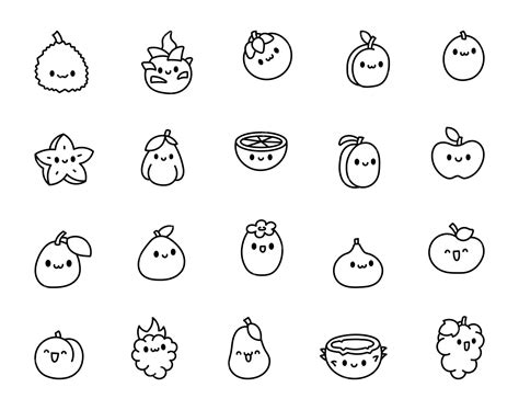 Cute Cartoon Fruits Coloring Page Premium Vector