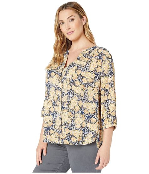 Nydj Synthetic Plus Size Pintuck Blouse In Yellow Lyst
