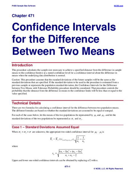 Pdf Pass Sample Size Software Confidence Intervals For The Difference