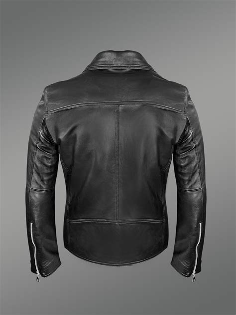 Black Leather Motorcycle Biker Jacket For Men