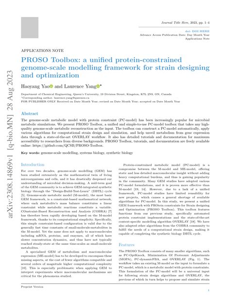 Pdf Proso Toolbox A Unified Protein Constrained Genome Scale