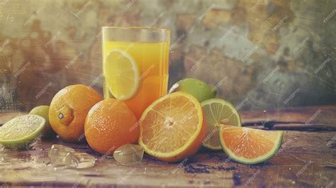 Premium Photo Vintage Citrus Fruit Juice Glass With Oranges And Limes