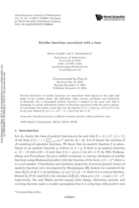 Pdf Starlike Functions Associated With A Lune