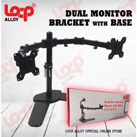 Loop Alloy Dual Arm Mount Monitor Bracket With Base For 18 27 Monitors