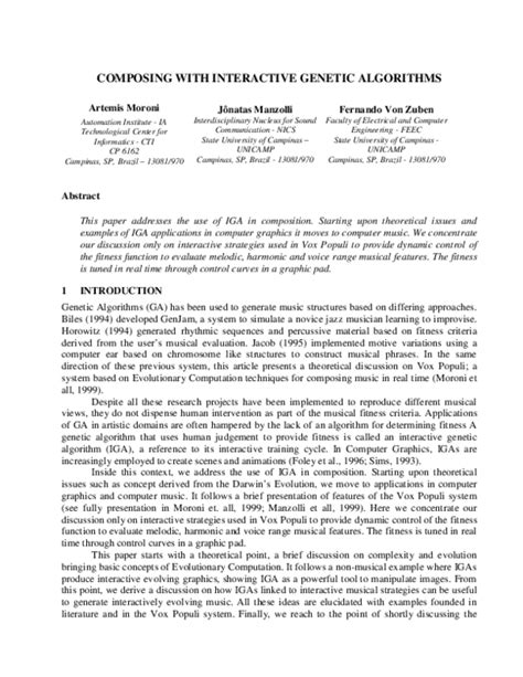 Pdf Composing With Interactive Genetic Algorithms Jônatas Manzolli