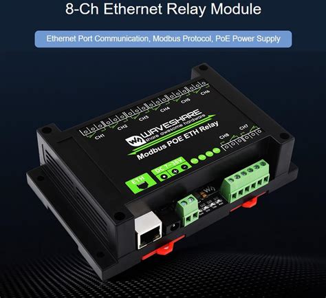 Waveshare Módulo De Relé Ethernet 8 Ch Protocolo Modbus Rtumodbus Tcp