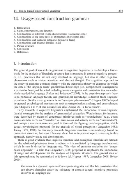 Pdf Usage Based Construction Grammar