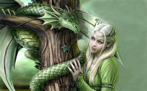 Green Dragon And Princess Fantasy Digital Art Hd Desktop Wallpaper Wallpapers Com