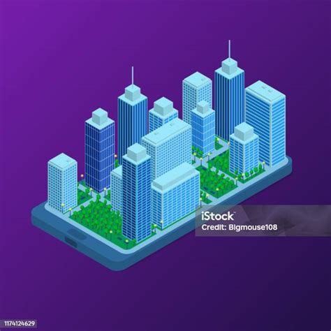 휴대 전화 응용 프로그램 개념 3d 아이소메트릭보기에 도시지도 벡터 3차원 형태에 대한 스톡 벡터 아트 및 기타 이미지 3