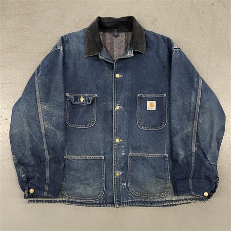 Vtg Carhartt Blanket Lined Denim Chore Jacket Mens 3x Gem