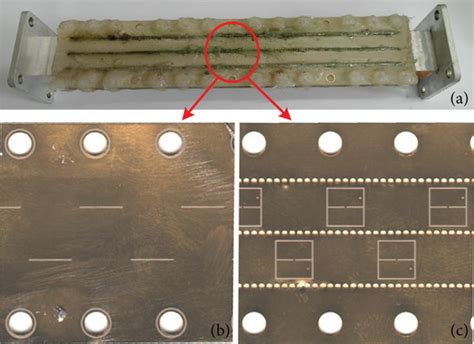photos of the fabricated sample a waveguide slots array antenna b