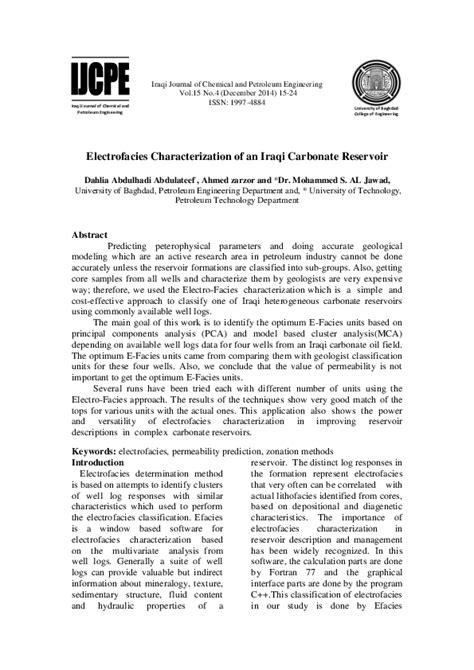 Pdf Electrofacies Characterization Of An Iraqi Carbonate Reservoir