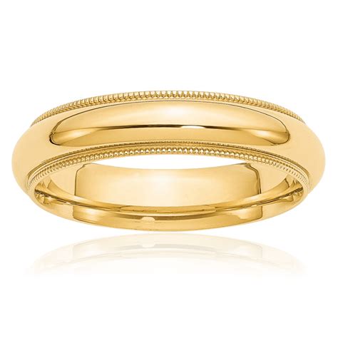 10k Solid Yellow Gold 5mm Milgrain Half Round Comfort Fit Plain Classic