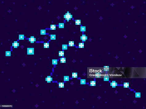 픽셀 아트 스타일의 에리다누스 별자리 복고풍 비디오 게임 스타일의 밤하늘에 있는 8비트 별 별과 은하의 클러스터 응용 프로그램