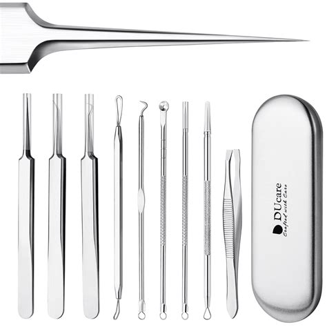 Ducare Pimple Popper Tool Kit 9 Pcs Blackhead Removal Tools Stainless Steel Extractors With