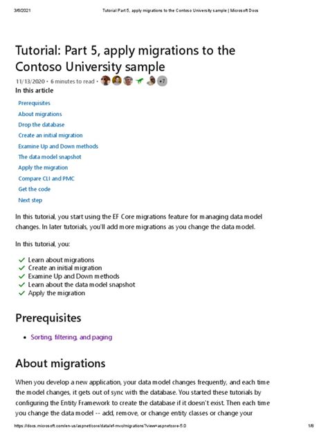 Tutorial Part 5 Apply Migrations To The Contoso University Sample Microsoft Docs Pdf
