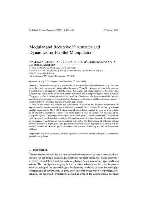 Pdf Modular And Recursive Kinematics And Dynamics For Parallel