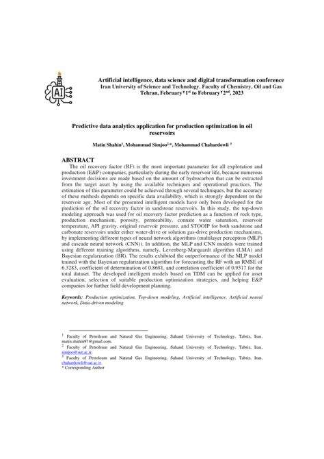 Pdf Predictive Data Analytics Application For Production Optimization In Oil Reservoirs