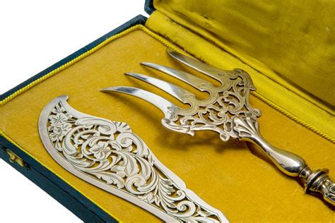 Набор сервировочный для подачи рыбы в стиле модерн, серебро 950 пр ...