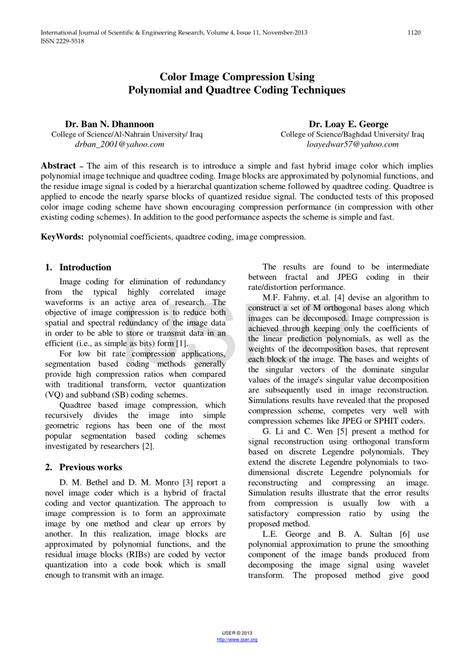 Pdf Color Image Compression Using Polynomial And Quadtree Coding Techniques