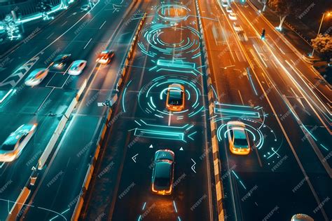 Premium Photo Futuristic Aerial View Of Autonomous Vehicles Connected To Intelligent