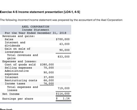 Solved Exercise 4 5 Income Statement Presentation Lo4 1