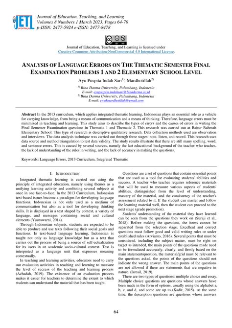 Pdf Analysis Of Language Errors On The Thematic Semester Final