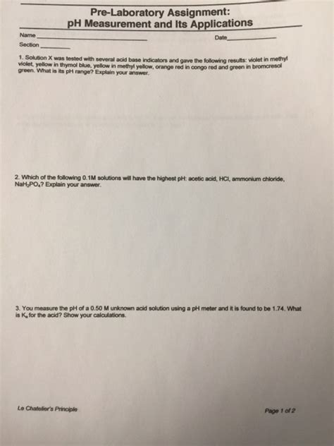 Solved Pre Laboratory Assignment PH Measurement And Its Chegg Com