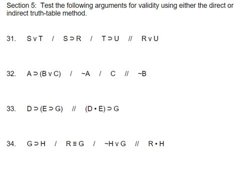 Solved Section 5 Test The Following Arguments For Validity