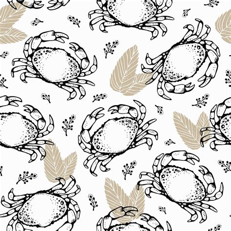 Premium Vector Crab Vector Seamless Pattern Hand Drawn Seafood